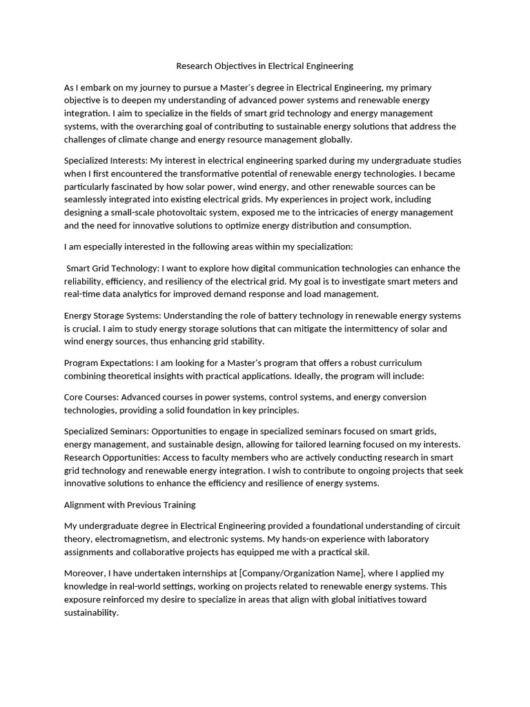 Master's in Electrical Engineering Goals | PDF | Smart Grid | Renewable ...