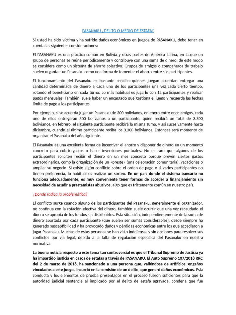 Pasanaku Como Delito o Medio de Estafa | PDF | Justicia | Crimen y ...
