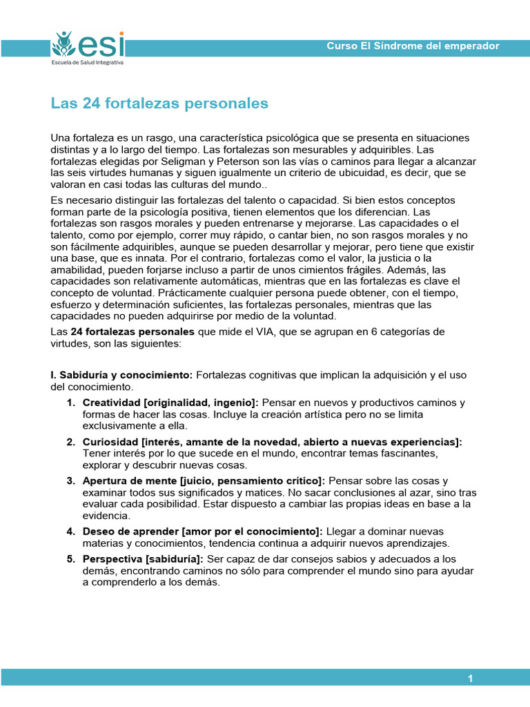 Las 24 Fortalezas Seligman | PDF | Valor | Amor