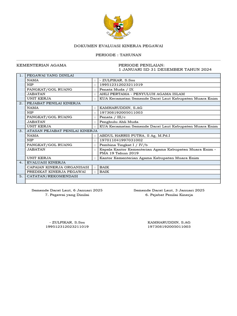 Contoh SKP Staf KUA 2024 | PDF