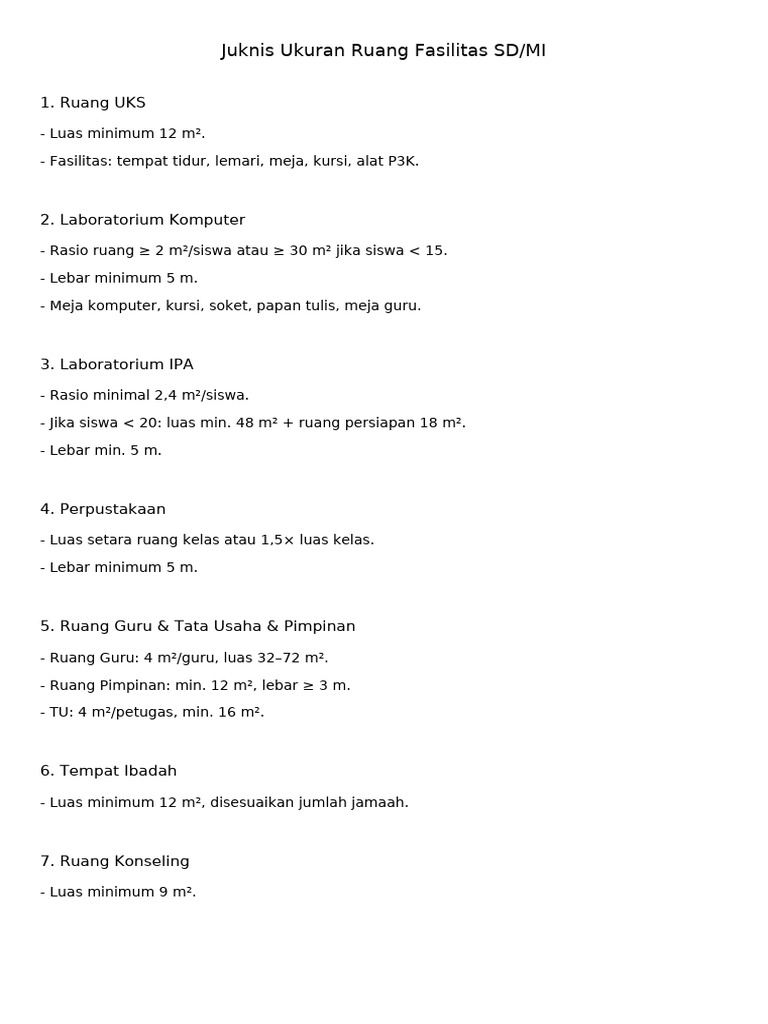 Ukuran Standar Ruang Kelas SD/MI | PDF