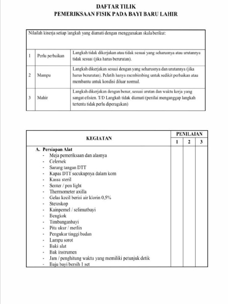 Daftar Tilik Pemeriksaan BBL Dan Antropo | PDF