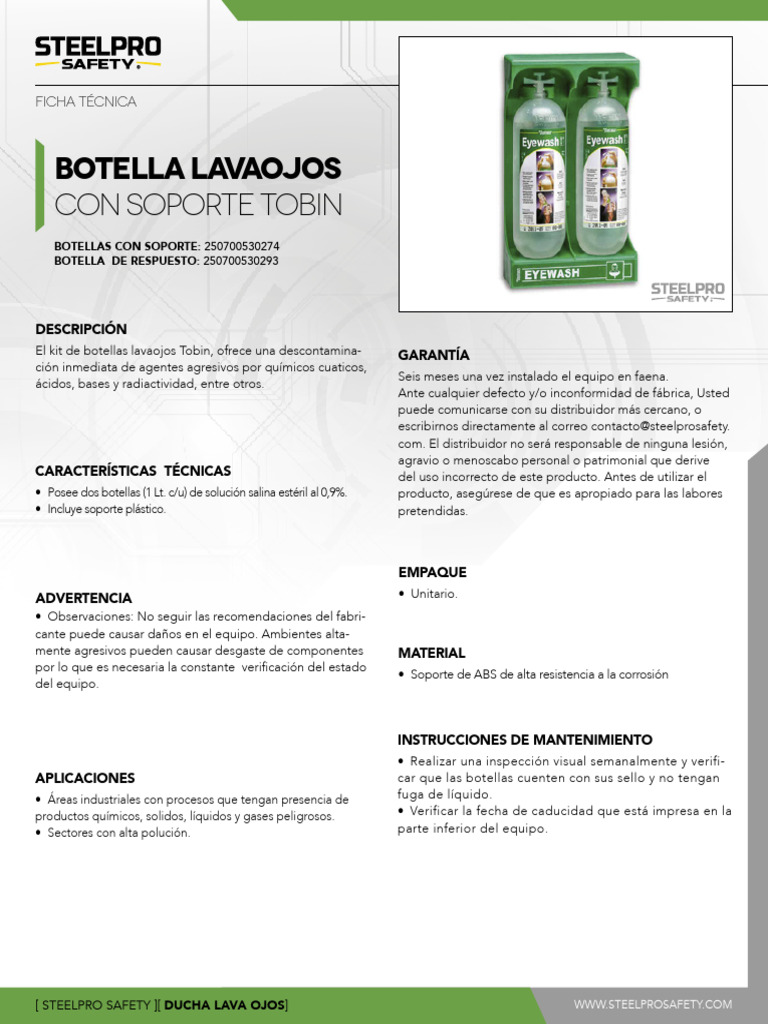 FT Botella Lavaojos Con Soporte Tobin | PDF | Química | Materiales