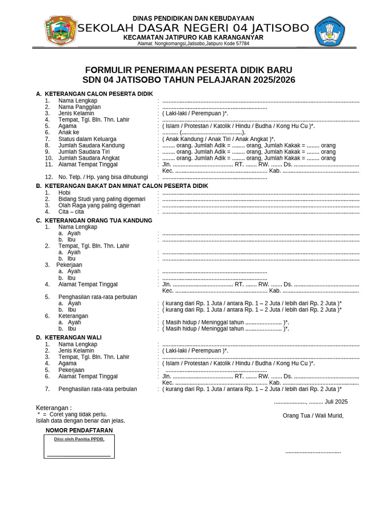 Formulir PPDB SDN 04 Jatisobo 2025/2026 | PDF