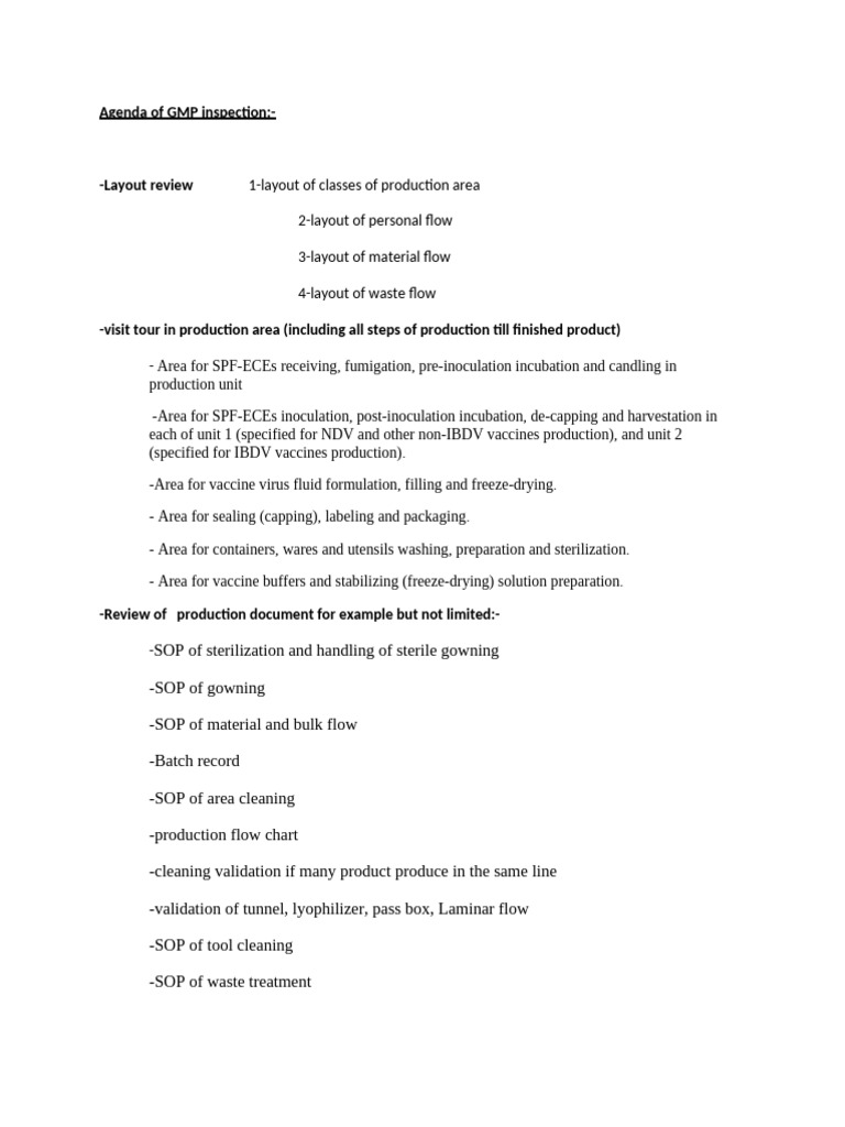 Agenda of GMP Inspection | PDF | Sterilization (Microbiology) | Public ...