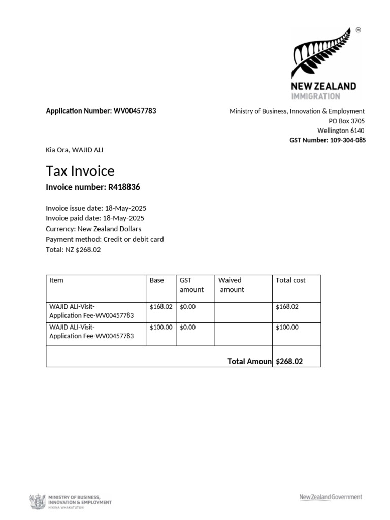 Wajid Ali MR Tax Invoice | PDF