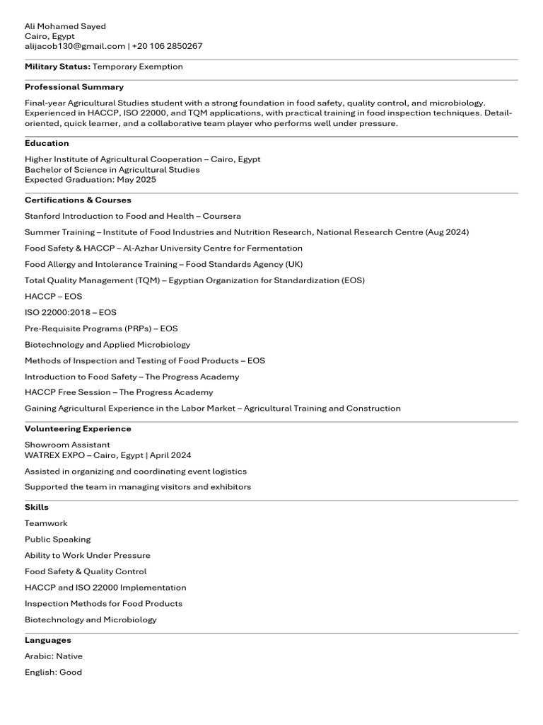 Ali Mohamed Sayed CV | PDF