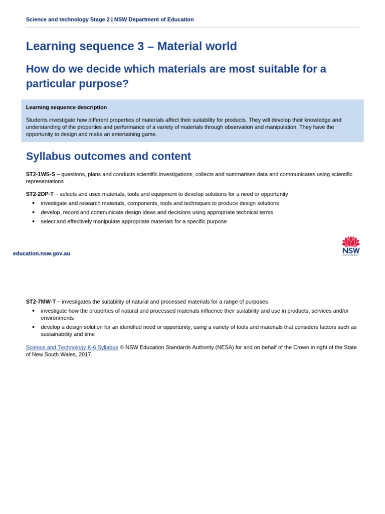 Science and Technology s2 Material World Learning Sequence | PDF ...