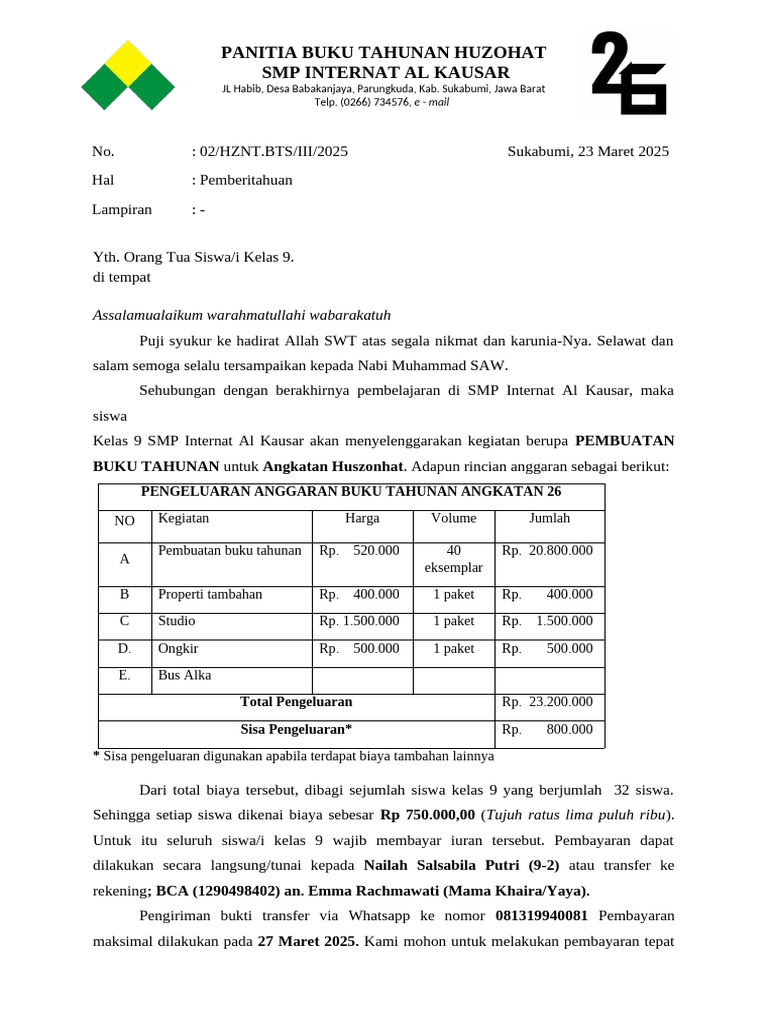 Surat Edaran BT Huszonhat Revisi | PDF