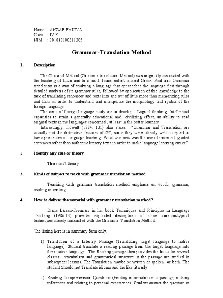 Grammar - Translation Method | PDF | Translations | Language Education