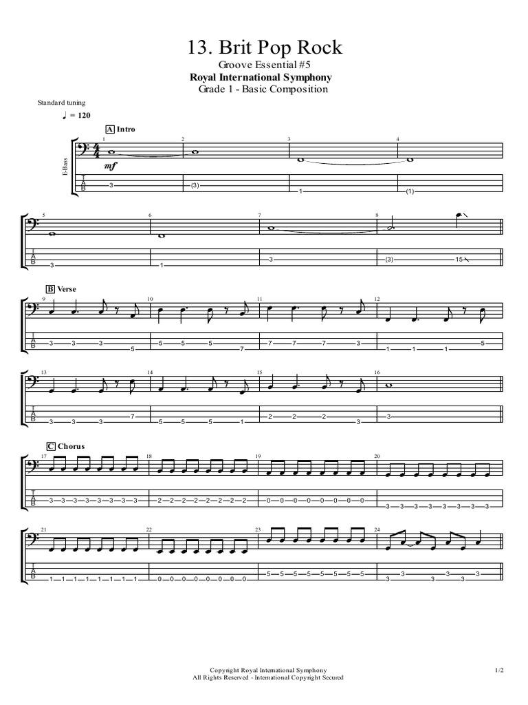 PDF Bass - Brit Pop Rock | PDF | Popular Music | Songs