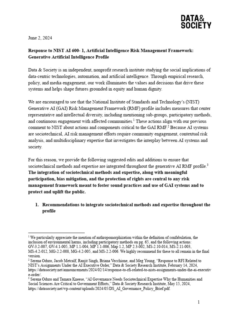 NIST 2024 0001 0010 - Attachment - 1 | PDF | Artificial Intelligence | Intelligence (AI) & Semantics