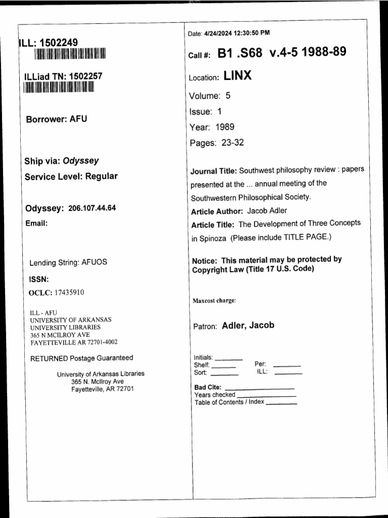 Jacob Adler - Development of Three Concepts in Spinoza | PDF