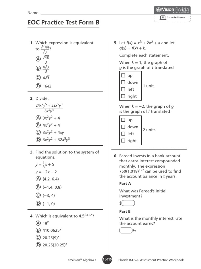 Printable - End-of-Course Practice Test - Form B | PDF | Function ...
