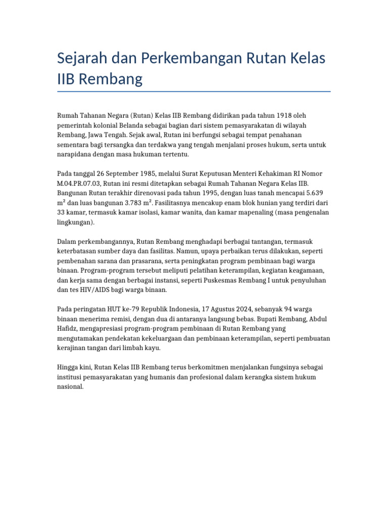 Sejarah Rutan Rembang | PDF