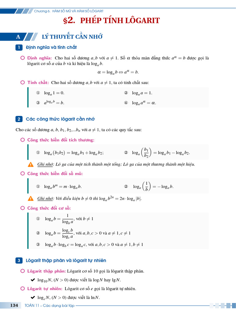 Chương 6. Bài 2 - Phép Tính Lôgarit | PDF
