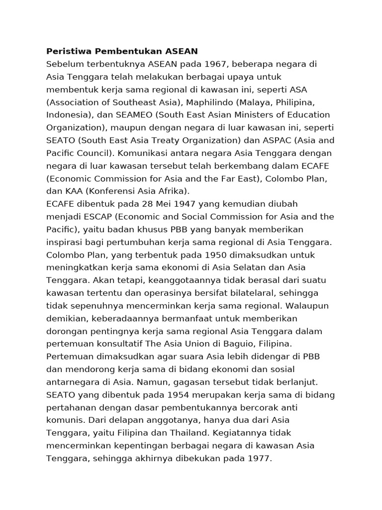 Sejarah Pembentukan ASEAN 1967 | PDF