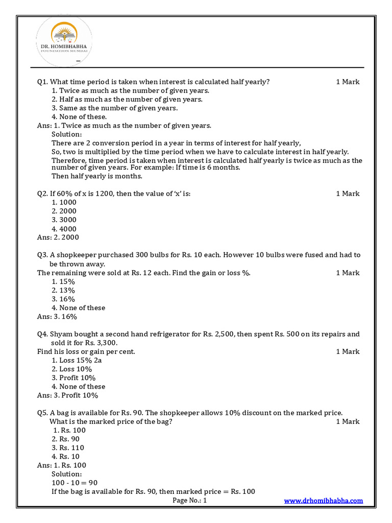 Std 8 Maths Worksheet: Comparing Quantities | PDF