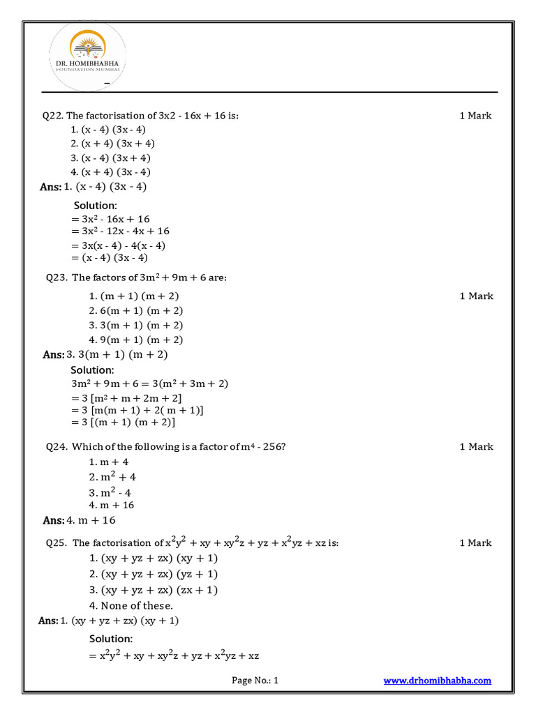 Factorisation Worksheet C | PDF | Factorization | Mathematics