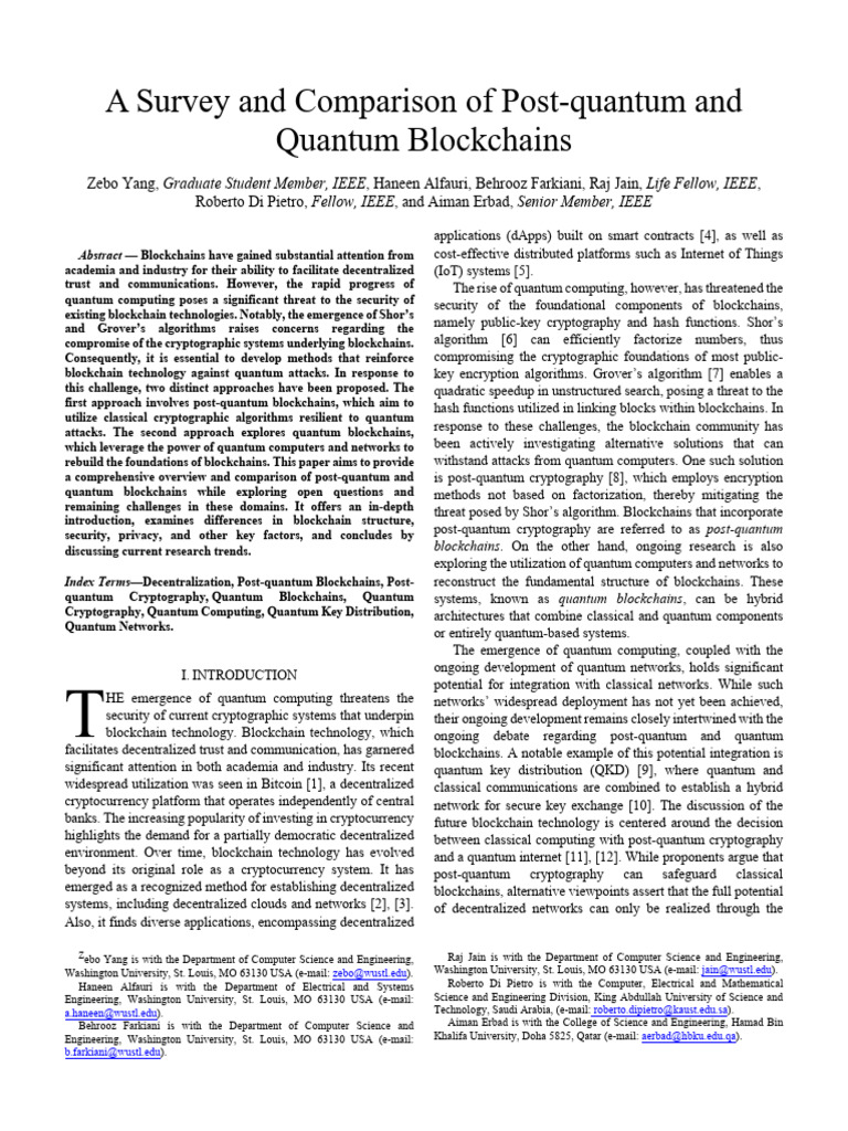 A Survey and Comparison of Post-Quantum and Quantum Blockchains | PDF ...