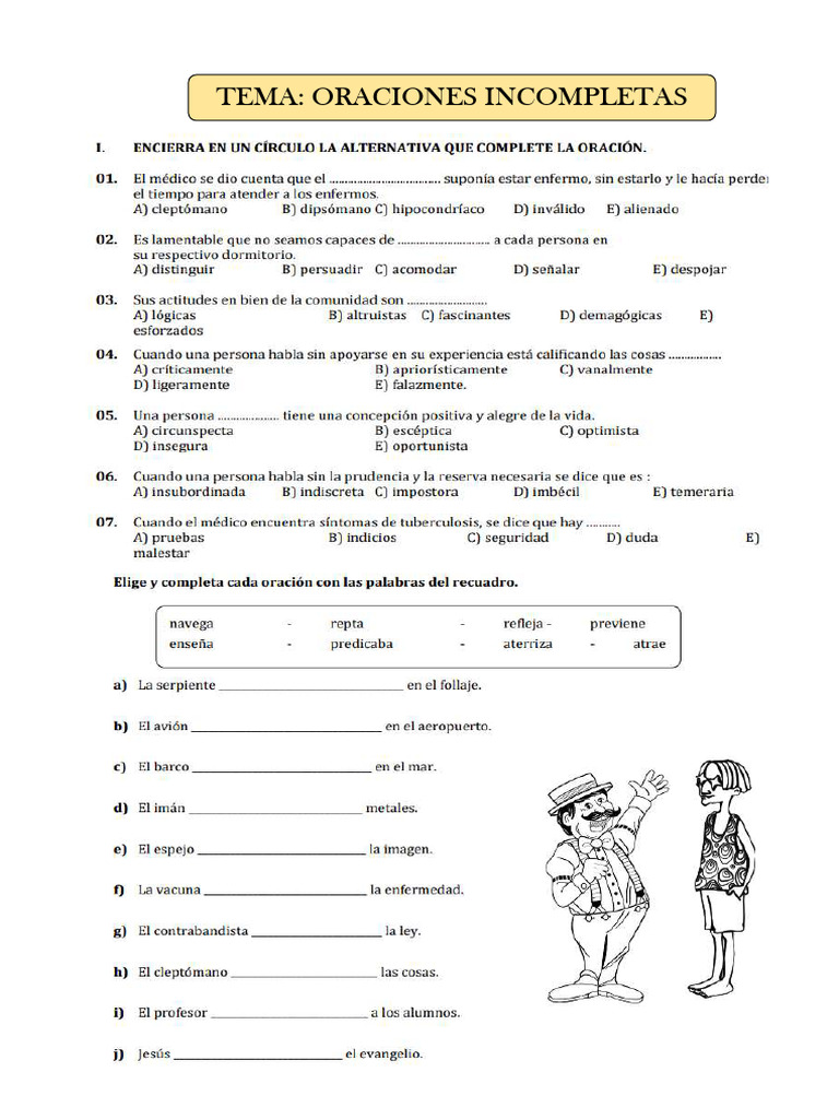 Oraciones Incompletas 6to | PDF