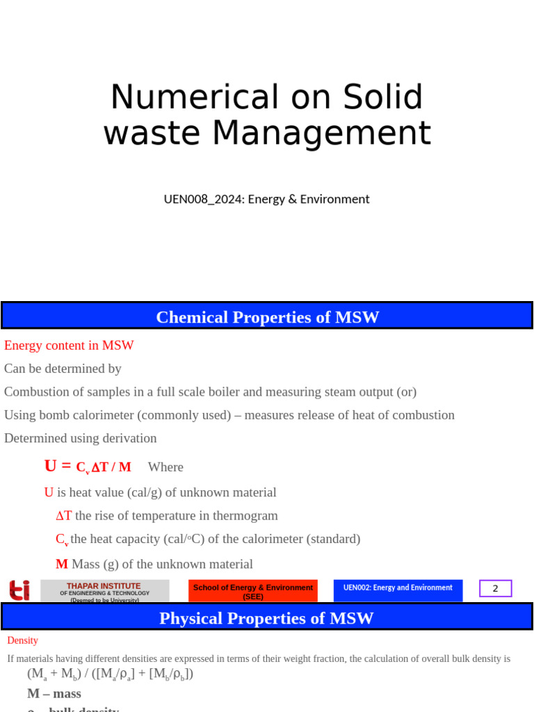 SWM Numerical - 2024, PPT Final Numerical | PDF | Density | Municipal ...