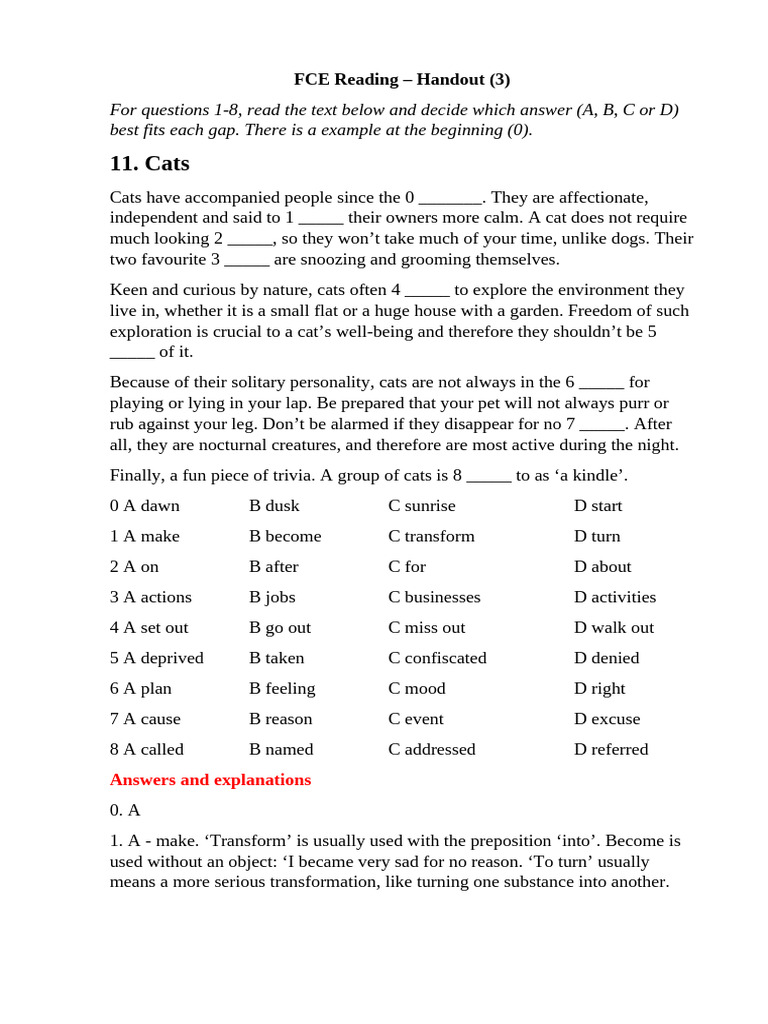 FCE Guided Cloze (03) - With Key | PDF | Massage