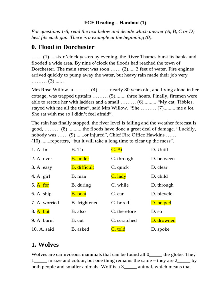 FCE Guided Cloze (01) - Handout | PDF