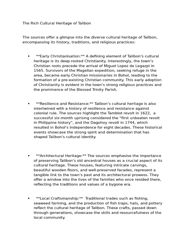 Talibon Cultural Heritage Summary | PDF