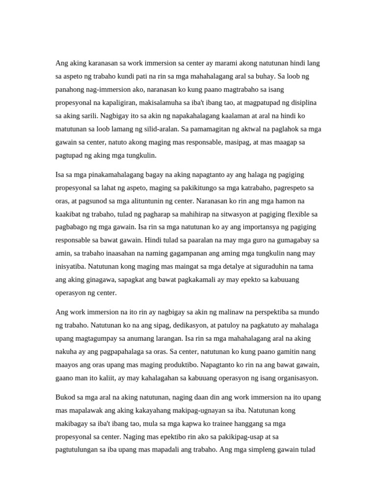 Work Immersion Report | PDF