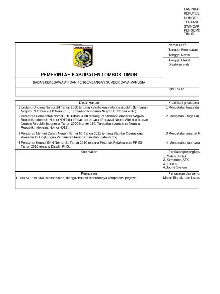 Sop 16 - Bimtek Bagi PNS Daerah BKPSDM Lotim | PDF