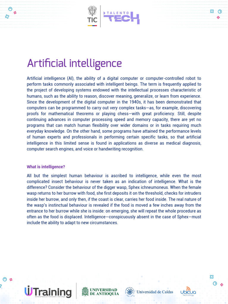 Lectura Artificial Intelligence | PDF | Intelligence (AI) & Semantics | Artificial Intelligence