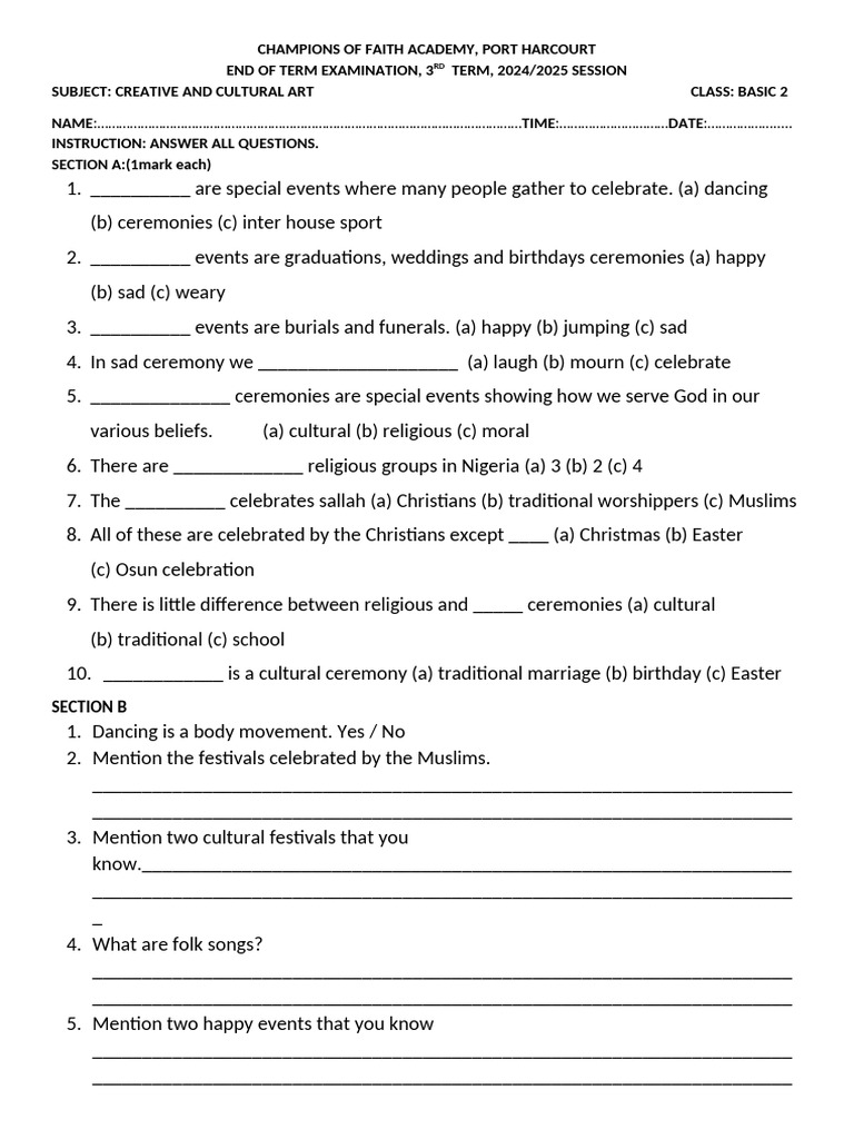 3rd Term Exam Cca CRK Phe Phonics Verbal English and Quantitative | PDF | Abraham