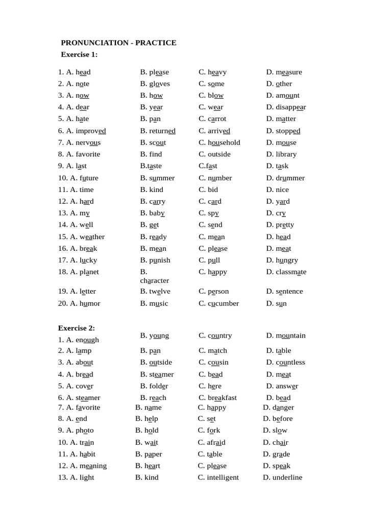 English Pronunciation Practice Exercises | PDF