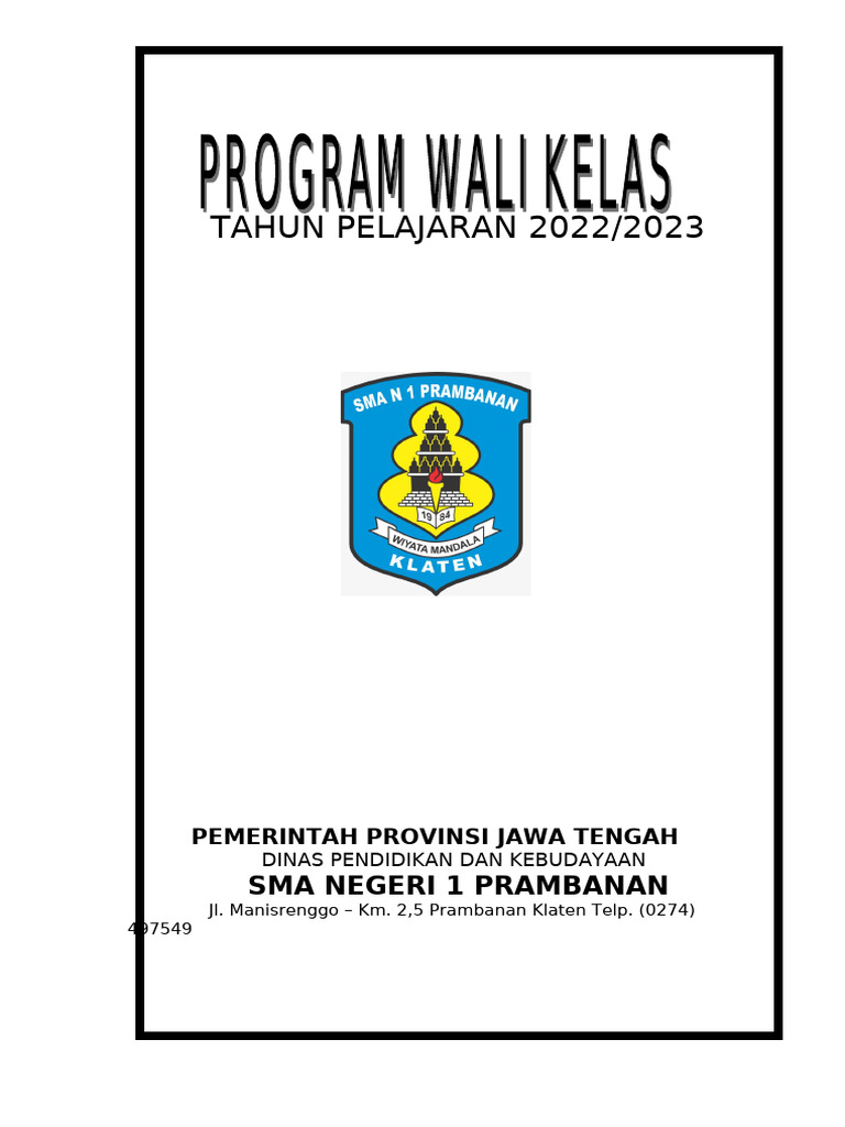 Program Kerja Wali Kelas SMPN 1 Prambanan | PDF