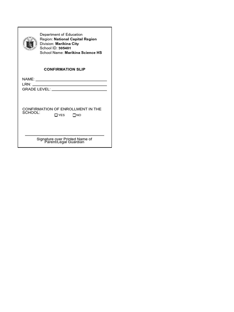 2025 2026 Enrollment Confirmation Slip V2 | PDF