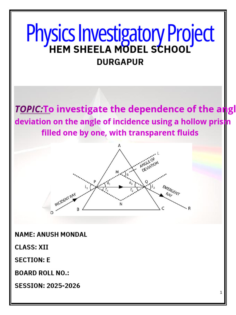 Angle Deviation in Hollow Prism Experiment | PDF | Refraction ...