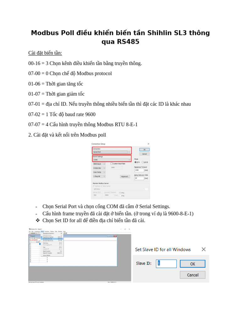 Modbus Poll Điều Khiển Biến Tần Shihlin SL3 Thông Qua RS485 | PDF