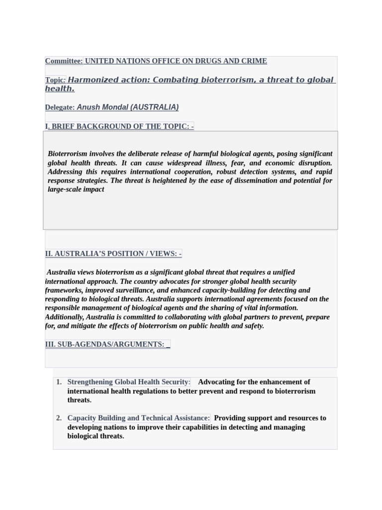 Position Paper - Delegate of Australia | PDF | Bioterrorism | Global Health