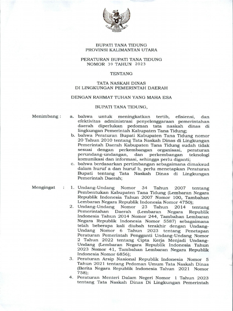 Perbub 39 TN 2023 Tata Naskah Dinas | PDF