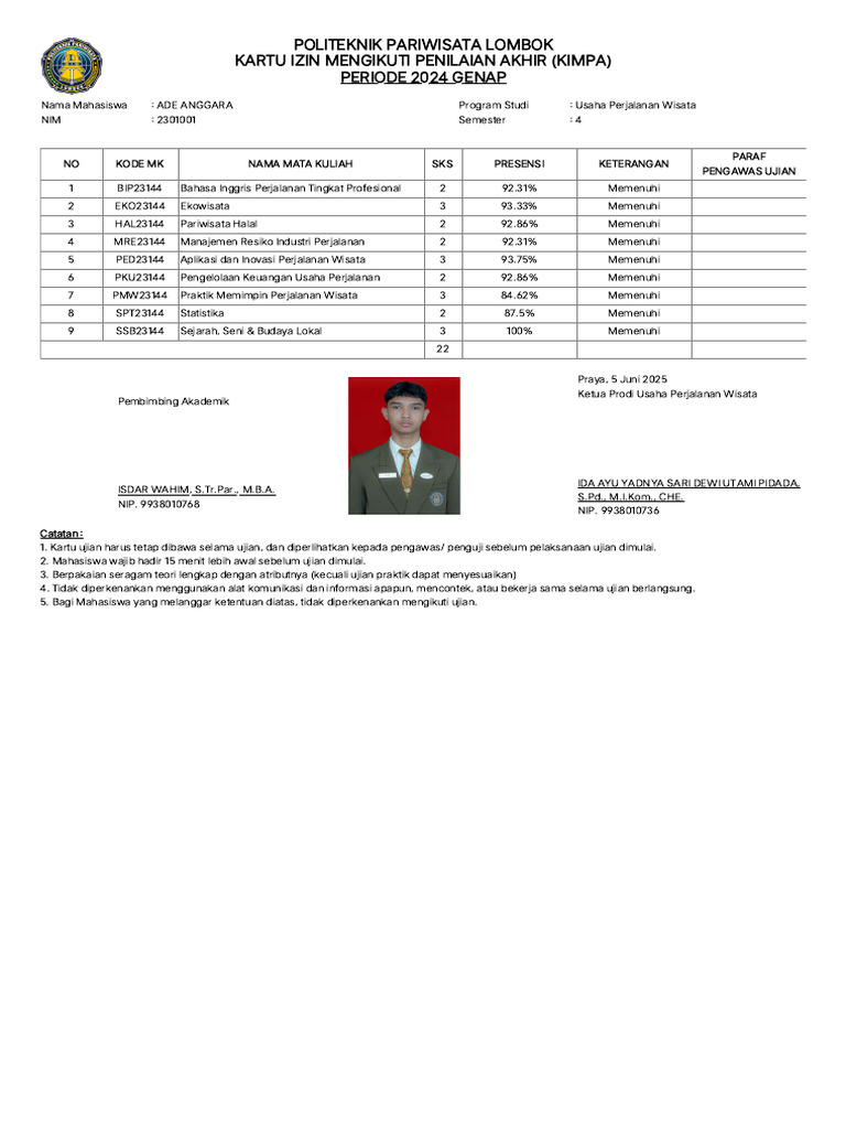 Laporan Kartu Ujian Kiw | PDF