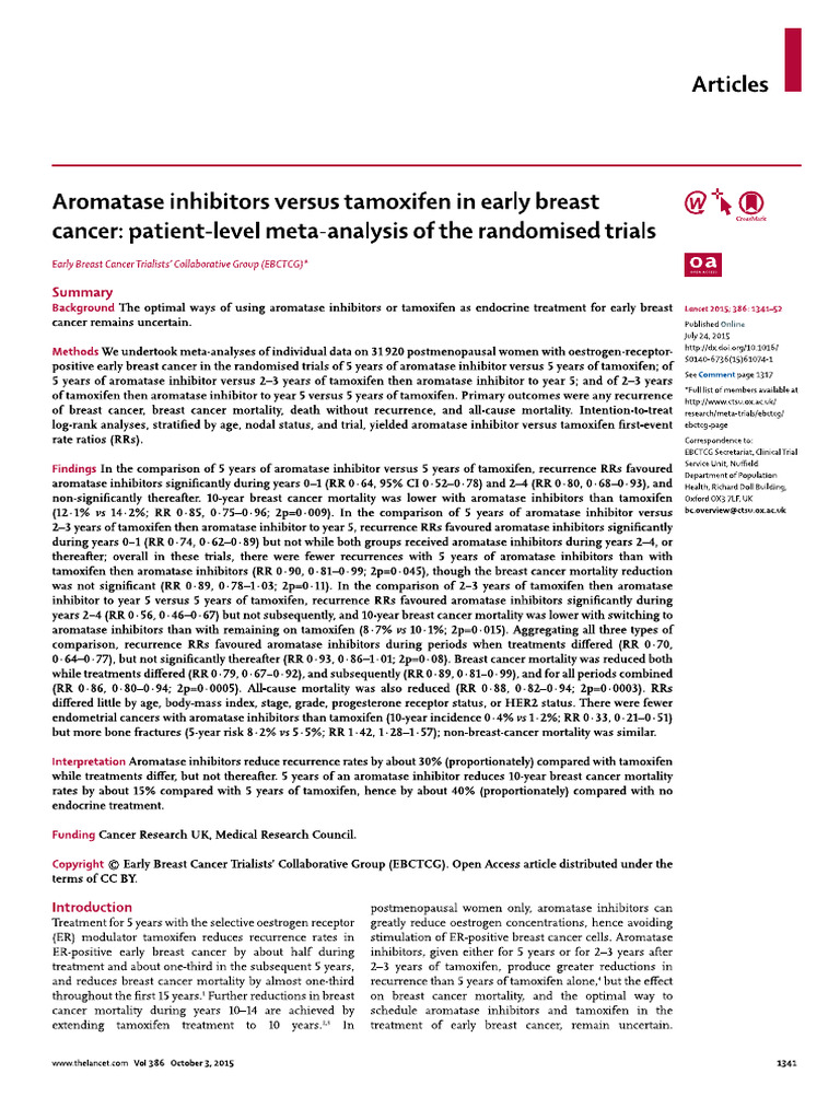 Aromatase Inhibitor Versus Tamoxifen in Early Breast Cancer | PDF