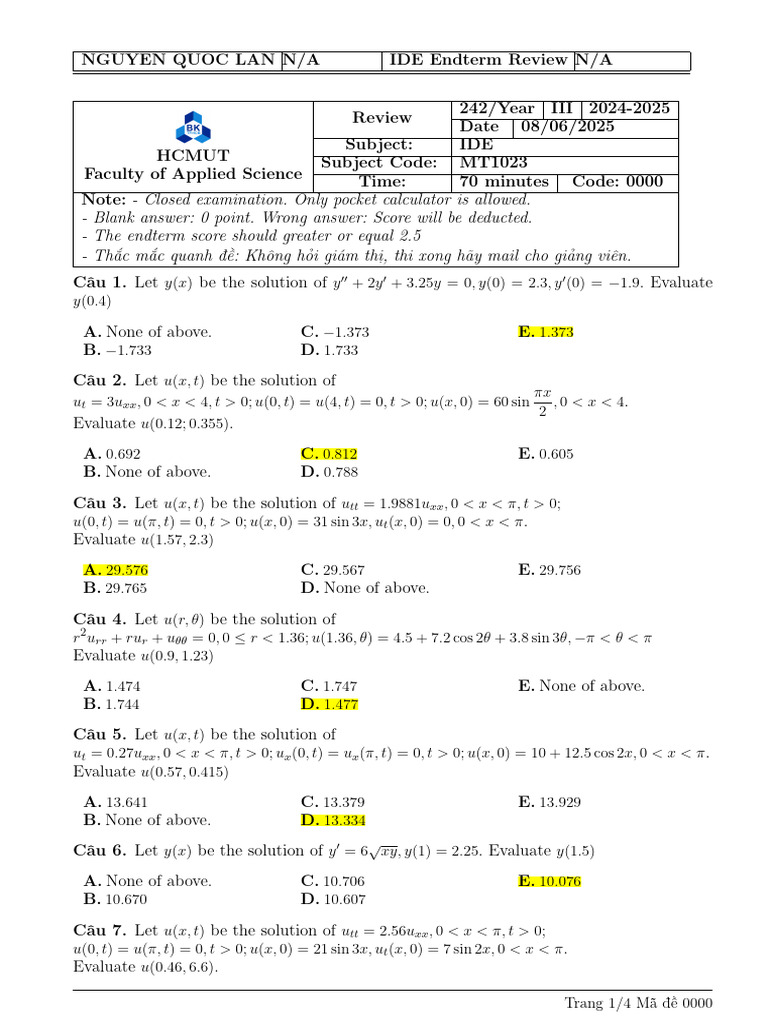 00 Endterm Review 22QK 242 | PDF