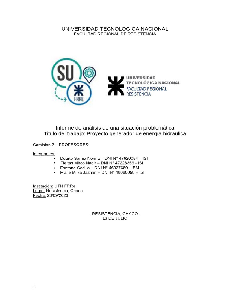 Proyecto Generador de Energia - UTN - GRUPO 11 - IEM - IsI - MODULO IVU-1 | PDF | Turbina ...