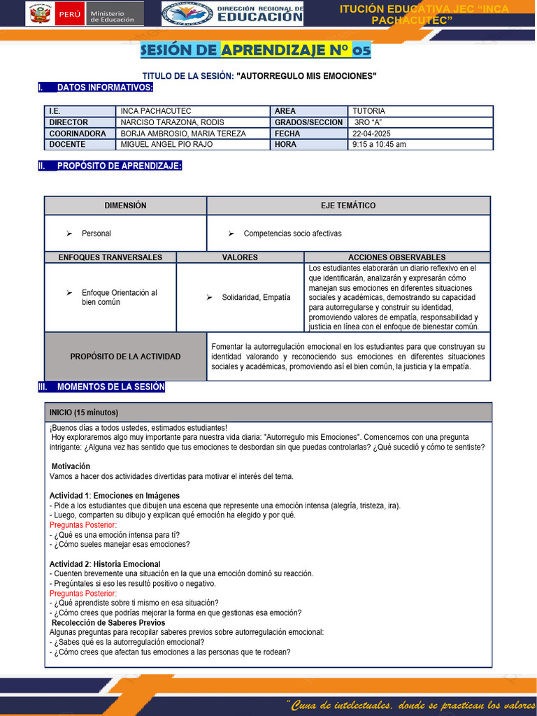 Actividades para Autorregular Emociones | PDF | Las emociones ...