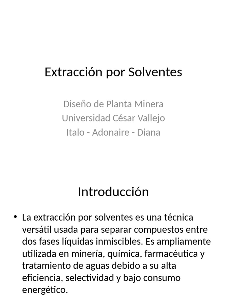 Presentación Extracción Por Solventes 20diapositivas | PDF | Solvente ...