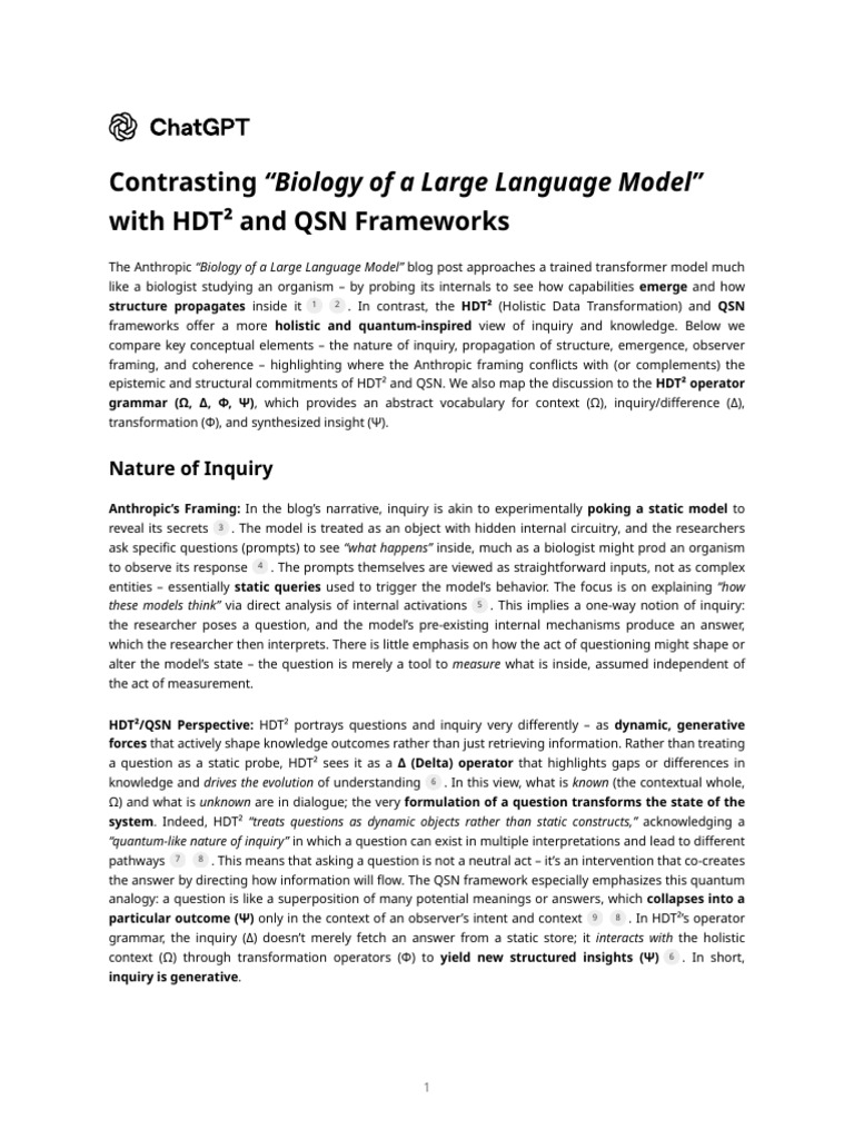 Contrasting - "Biology of A Large Language Model" - With HDT and QSN ...