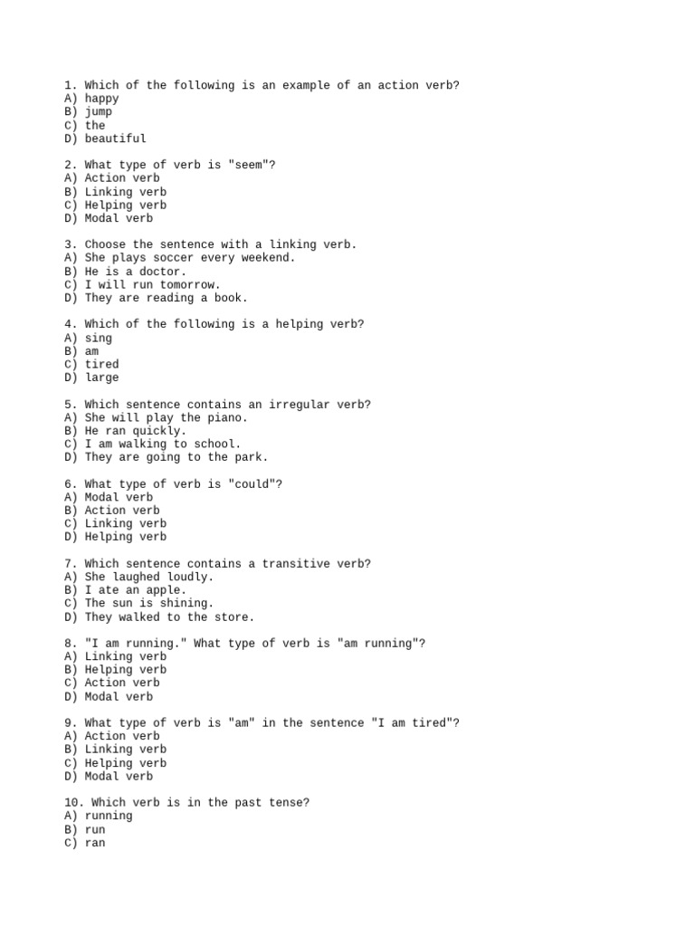 Verb Worksheet | PDF