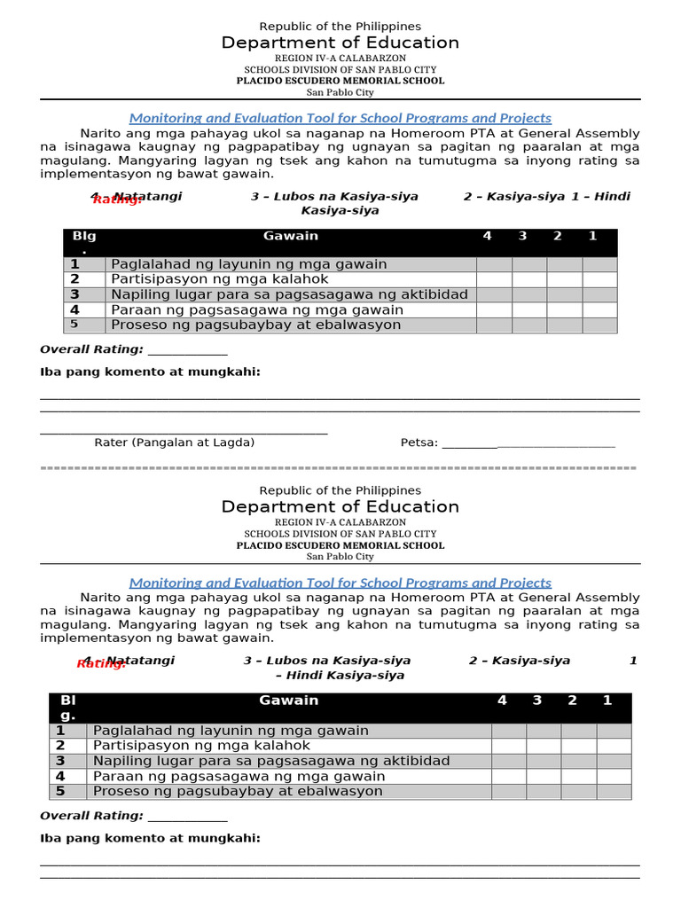 Monitoring and Evaluation Tool HRPTA Translated | PDF
