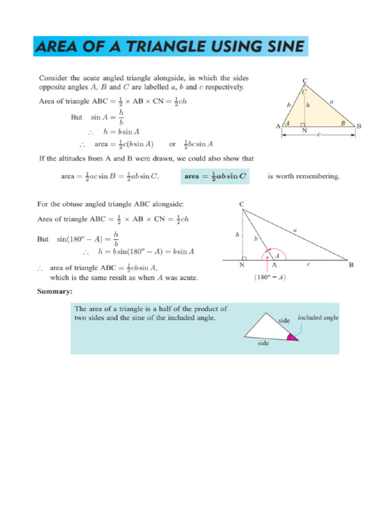 Area of A Triangle Using Sine and Sine Rule | PDF
